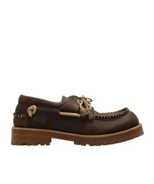 Moschino Whipstitch Lug-sole Boat Shoes - Brown