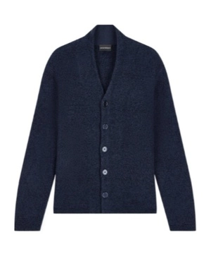Emporio Armani Virgin Wool-blend Cardigan With Fancy Rib Details - Navy Blue