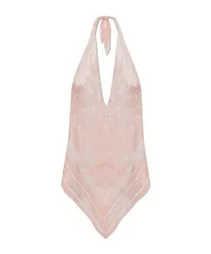 Balmain V-neck Printed Tie-front Halter Top - Pink