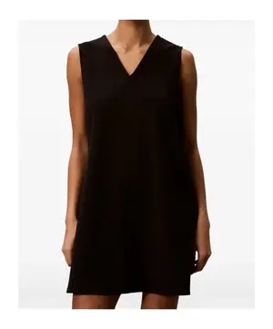 Calvin Klein Sleeveless Mini Dress With V-neck And Silver-tone Logo Plaque