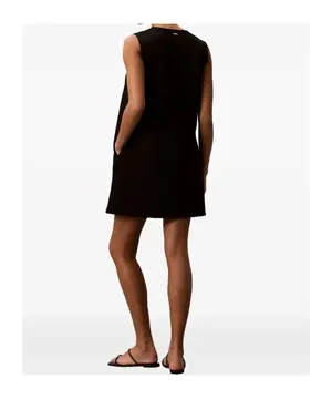 Calvin Klein Sleeveless Mini Dress With V-neck And Silver-tone Logo Plaque