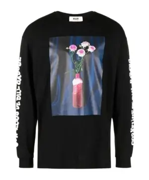 MSGM Graphic-print Long-sleeve Cotton T-shirt