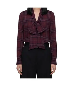 Burberry Silk Crepe De Chine Check Scarf Blouse