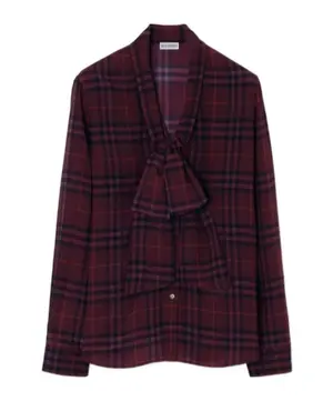 Burberry Silk Crepe De Chine Check Scarf Blouse - Zi Feng