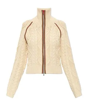 DIESEL® Cable Knit Cardigan With Leather Trim