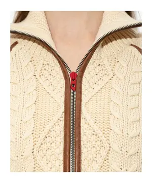 DIESEL® Cable Knit Cardigan With Leather Trim