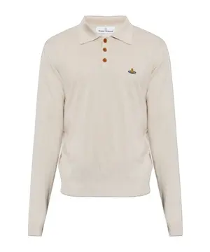 VIVIENNE WESTWOOD Long-sleeved Knitted Polo Shirt - Cream