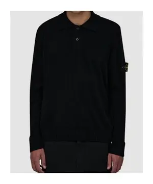 Stone Island Logo Patch Knitted Polo Shirt