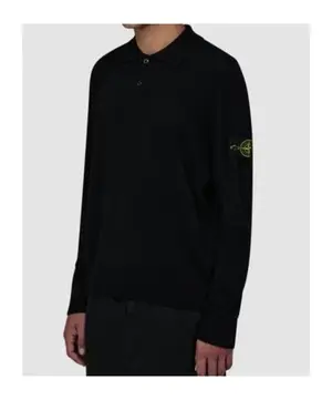 Stone Island Logo Patch Knitted Polo Shirt