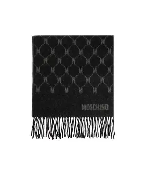 Moschino Monogram Fringed Knitted Scarf - Gray