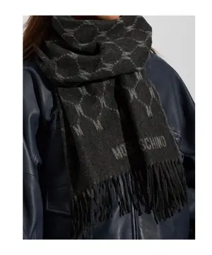 Moschino Monogram Fringed Knitted Scarf