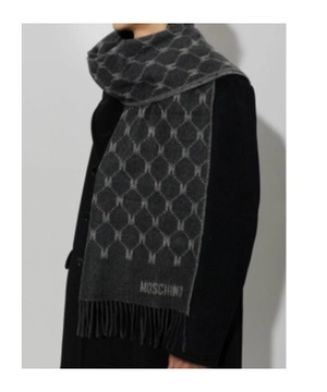 Moschino Monogram Fringed Knitted Scarf
