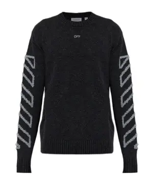 Off-White Long-sleeved Crew Neck Sweater - Grey