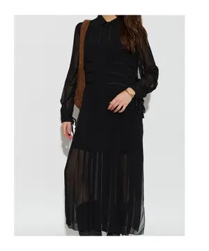 ALLSAINTS Long Sleeve Pleated Semi-transparent Maxi Dress