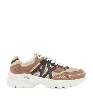 Armani Exchange Sneakers In Mesh And Nylon With Rubber Sole - Brown