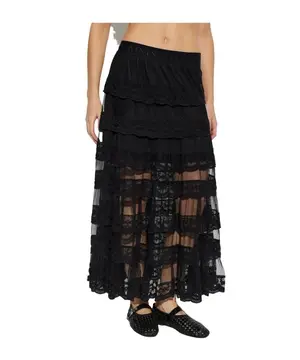 ALLSAINTS Maggie Tiered Lace Maxi Skirt - Black