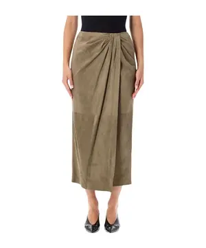 Ralph Lauren Teegan Suede Midi Skirt With Draped Front - Brown