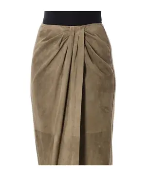 Ralph Lauren Teegan Suede Midi Skirt With Draped Front - Brown