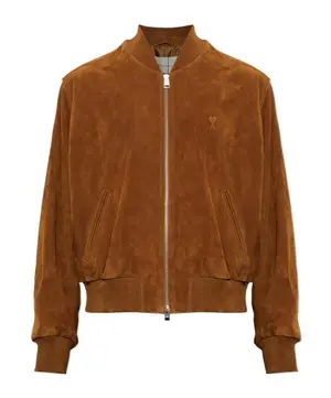 AMI Paris Suede Bomber Jacket - Brown