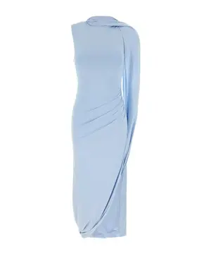 SELF-PORTRAIT Draped Ruched Sleeveless Asymmetric Dress - Light Blue