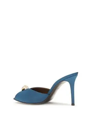 GIUSEPPE ZANOTTI Intrigo Cocktail Mules Sandals With Embellished Brooch - Blue