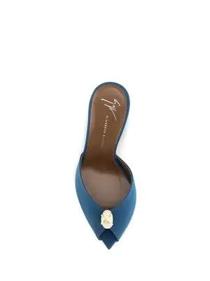 GIUSEPPE ZANOTTI Intrigo Cocktail Mules Sandals With Embellished Brooch - Blue