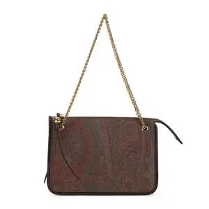Etro Arnica Crossbody Clutch Bag In Paisley Jacquard With Braided Leather And Gold Tone Chain Strap - Brown