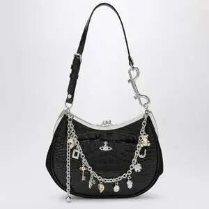 VIVIENNE WESTWOOD Patent Leather Croc Effect Charm Bag - Black