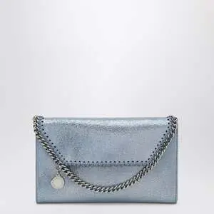 Stella McCartney Falabella Chain Wallet In Metallic Denim - Blue