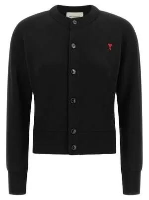 AMI Paris De Coeur" Wool Cardigan - Black