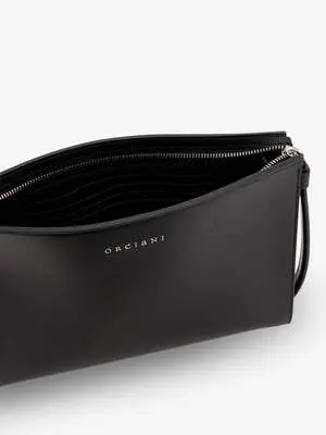 Orciani Leather Clutch Bag With Metal Lettering Logo