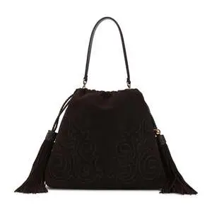 Etro Kalispera Medium Suede Bucket Bag With Fringe And Tassels - Brown