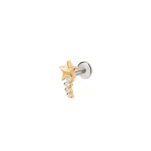 VANCHI Crystal Shooting Star Threadless Flat Back Titanium Earring - Gold