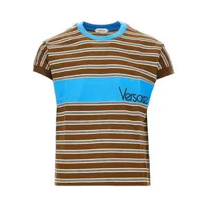 Versace Cotton T-hirt With Logo Embroidery - Brown