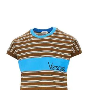 Versace Cotton T-hirt With Logo Embroidery