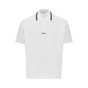 Versace Cotton Polo Hirt With Greca Motif - White