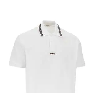 Versace Cotton Polo Hirt With Greca Motif - White