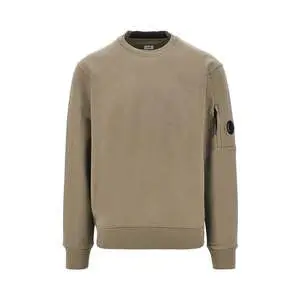 C.P. COMPANY Crewneck Cotton Weathirt With Nfc Len - Khaki