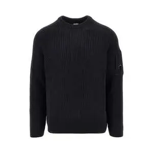 C.P. COMPANY Crewneck Sweater With Zippered Pocket And Nfc Lens - Black