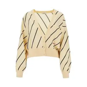 Versace Knitted Cardigan With Logo Embroidery - Yellow