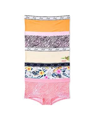 Pink 5-pack Logo Cotton Boyshort Panties - Print