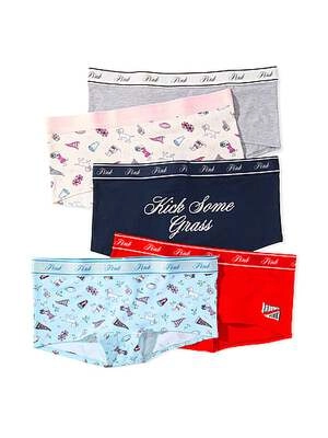 Pink 5-pack Logo Cotton Boyshort Panties - Print