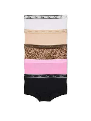 Pink 5-pack Logo Cotton Boyshort Panties - Print