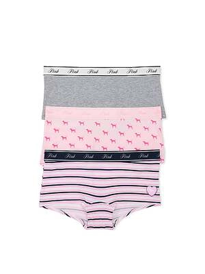 Pink 3-pack Logo Cotton Boyshort Panties - Print