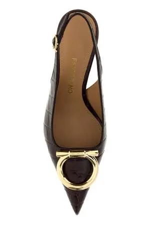 FERRAGAMO Embossed Calf Leather Slingback Pumps