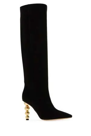 FERRAGAMO Suede Boots With Sculptural Metal Heel