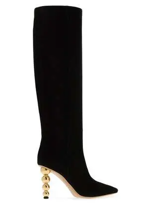 FERRAGAMO Suede Boots With Sculptural Metal Heel