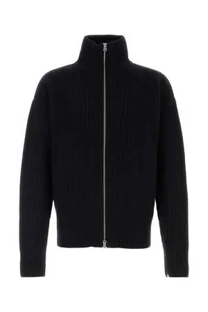 Extreme Cashmere Ribbed Zip-up High Collar Cardigan - Black