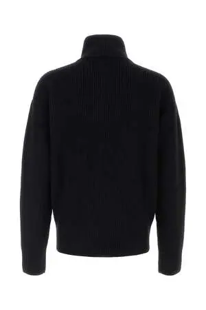 Extreme Cashmere Ribbed Zip-up High Collar Cardigan