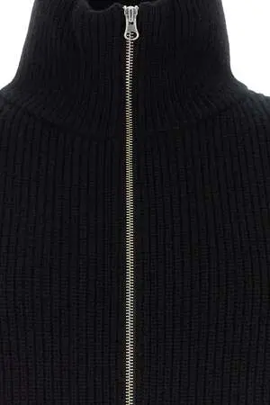 Extreme Cashmere Ribbed Zip-up High Collar Cardigan